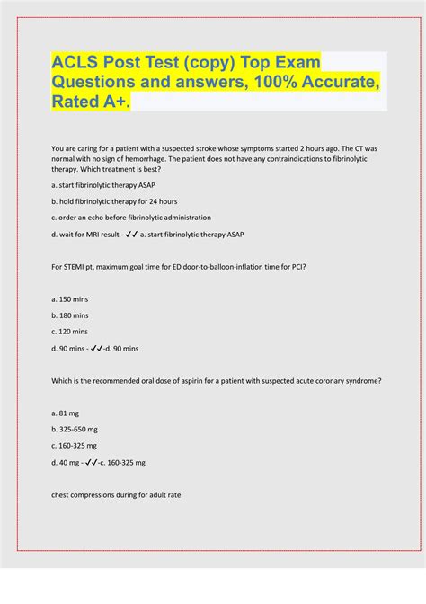 ACLS Post Test Copy Top Exam Questions And Answers Accurate Rated A ACLS Stuvia US