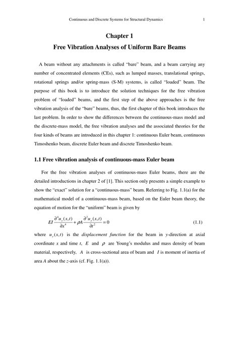 Pdf Chapter 1 Free Vibration Analyses Of Uniform Bare Beams