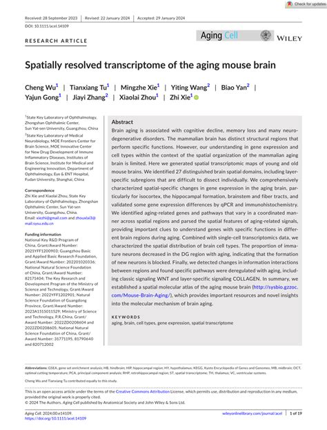 Pdf Spatially Resolved Transcriptome Of The Aging Mouse Brain