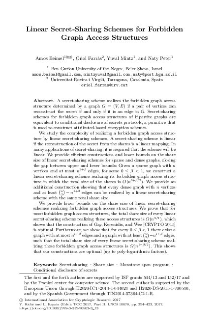 Pdf Linear Secret Sharing Schemes For Forbidden Graph Access Structures