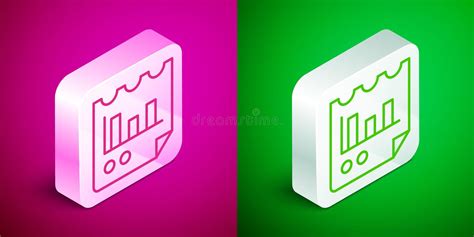 Isometric Line Document With Graph Chart Icon Isolated On Pink And Green Background Report Text
