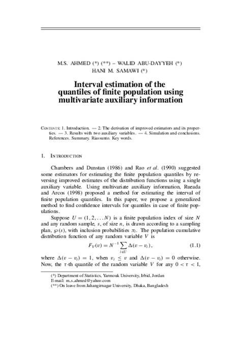 Pdf Interval Estimation Of The Quantiles Of Finite Population Using Multivariate Auxiliary