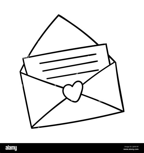 Open Envelope With A Letter Decorative Element For Valentines Day A Simple Single Outline
