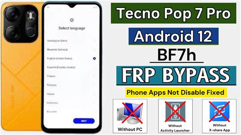 Tecno POP 7 Pro BF7h Frp Bypass Android 12 Without PC No Activity Launcher YouTube