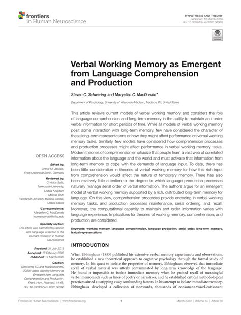Pdf Verbal Working Memory As Emergent From Language Comprehension And Production