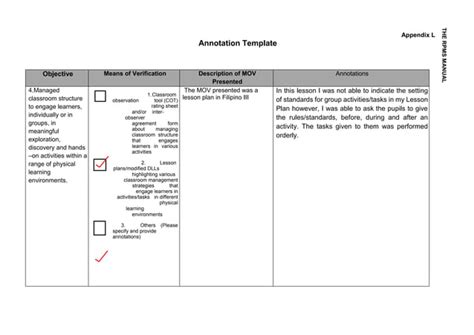 Sample Template For Annotations To Be Use In The Ipcrf Of Teachers Docx
