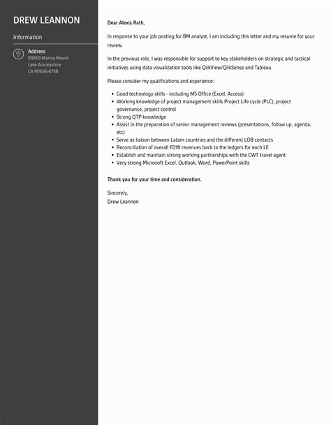 Bm Analyst Cover Letter Velvet Jobs