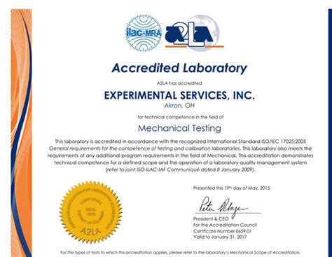 Certificate Of Accreditation Esi Lab
