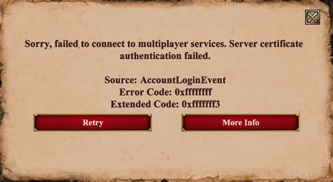 sorry failed to connect to multiplayer services server certificate