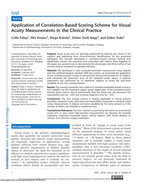 Pdf Application Of Correlation Based Scoring Scheme For Visual Acuity