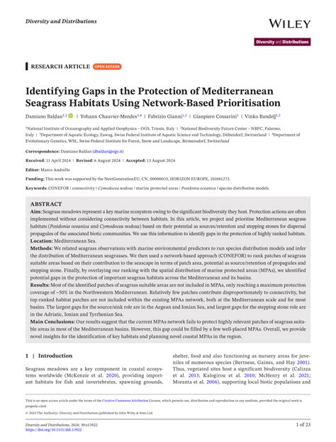Pdf Identifying Gaps In The Protection Of Mediterranean Seagrass Habitats Using Network‐based