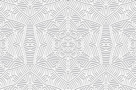 엠보싱 된 흰색 배경 민족 커버 디자인 기하학적 인 독특한 3d 패턴 손으로 그린 것 부족 낙서 질감 동양 아시아 인도 멕시코의 민속 전통 장식품 0명에 대한 스톡 벡터