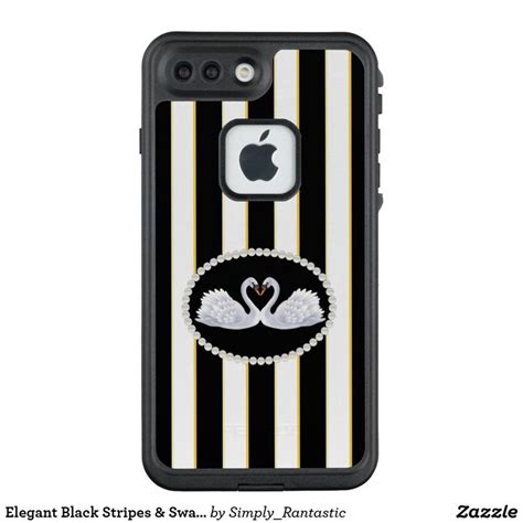 Elegant Black Stripes Iphone Case With Swans Design