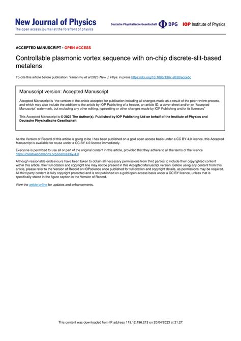 Pdf Controllable Plasmonic Vortex Sequence With On Chip Discrete Slit