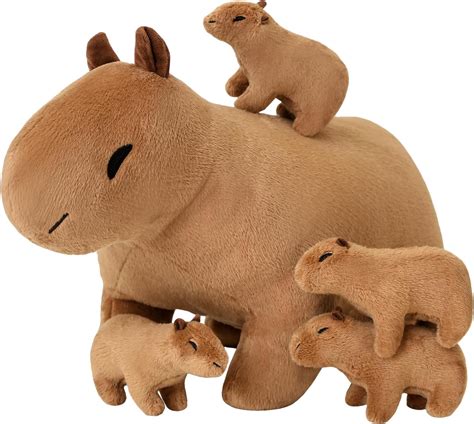 Sqeqe Capybara Mommy Plush With 4 Cute Capybara Stuffed