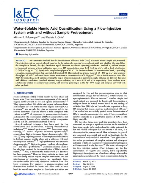 Pdf Water Soluble Humic Acid Quantification Using A Flow Injection System With And Without