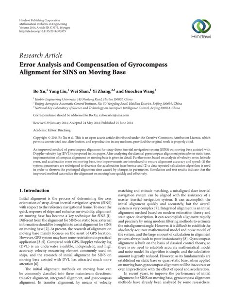 Pdf Error Analysis And Compensation Of Gyrocompass Alignment For Sins On Moving Base
