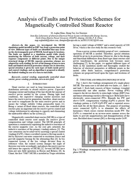 Analysis Of Faults And Protection Schemes For Magnetically Controlled Shunt Reactor Pdf