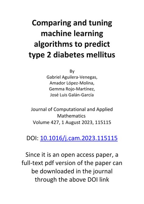 Pdf Comparing And Tuning Machine Learning Algorithms To Predict Type
