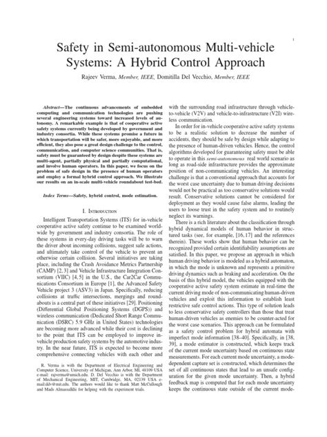 Safety In Semi Autonomous Multi Vehicle Systems A Hybrid Control