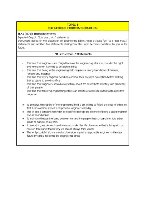 Cpe Laws And Professional Practice Topic 1 Engineering Ethics Introduction Tla1 Co1 Truth