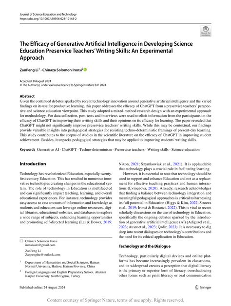 The Efficacy Of Generative Artificial Intelligence In Developing Science Education Preservice