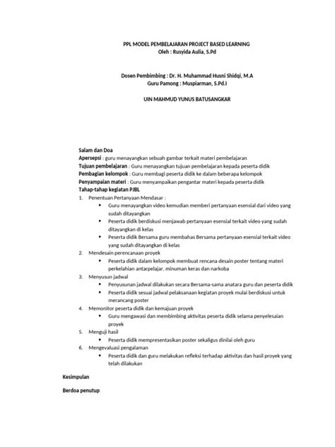 Ppl Model Pembelajaran Project Based Learning Pdf Karier