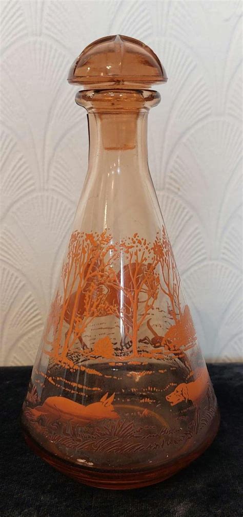 Vibtage Rectro Amber Glass Hunting Scene Glass Small Decanter Etsy