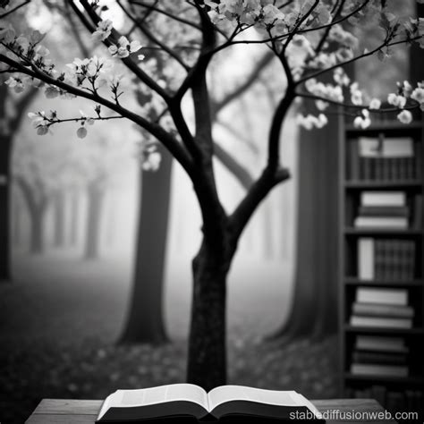 Tree Of Books In Monochrome Stable Diffusion Online