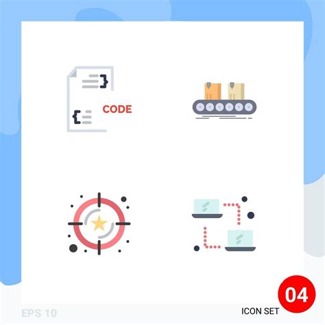 set of 4 vector flat icons on grid for code line development box service editable vector design