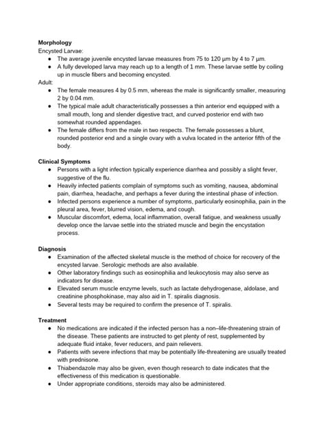 Trichinella Spiralis Morphology Symptoms Diagnosis And Treatment