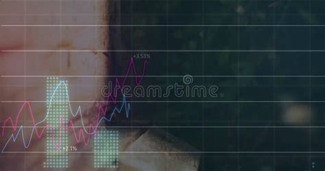 Graph Lines And Bar Chart Animation Over Blurred Outdoor Background