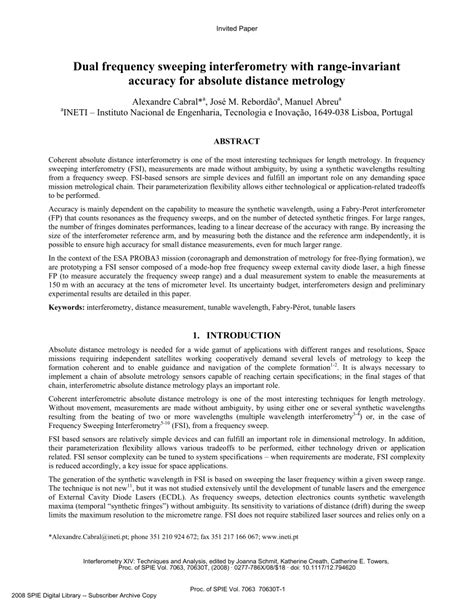 Pdf Dual Frequency Sweeping Interferometry With Range Invariant Accuracy For Absolute Distance