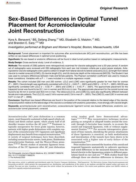 PDF Sex Based Differences In Optimal Tunnel Placement For Acromioclavicular Joint Reconstruction