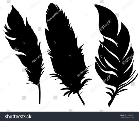 Vector Isolated Silhouette Feather Set Feathers Stock Vector Royalty