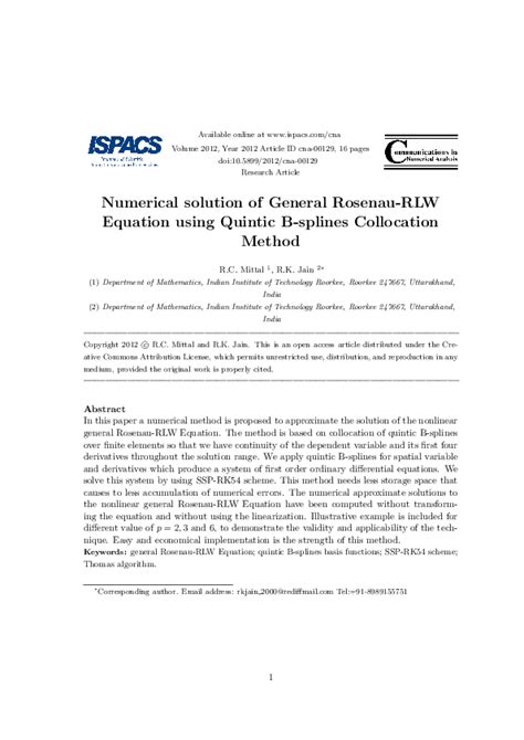 Pdf Numerical Solution Of General Rosenau Rlw Equation Using Quintic