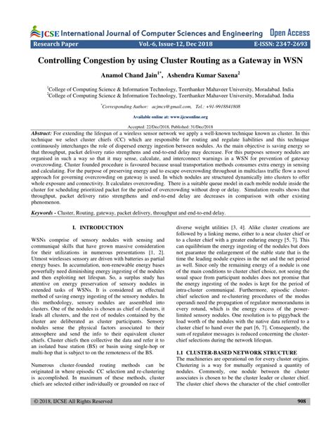 Pdf Controlling Congestion By Using Cluster Routing As A Gateway In Wsn