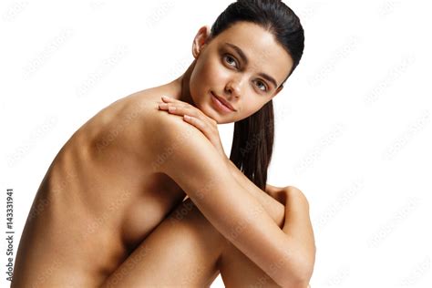 Beautiful Naked Fashion Model With Perfect Body On White Background