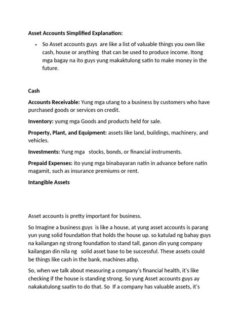 Asset Accounts Simplified Explanation Pdf