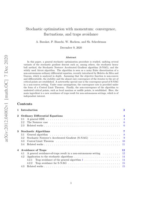Pdf Stochastic Optimization With Momentum Convergence Fluctuations