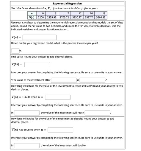 Solved Exponential Regression The Table Below Shows The