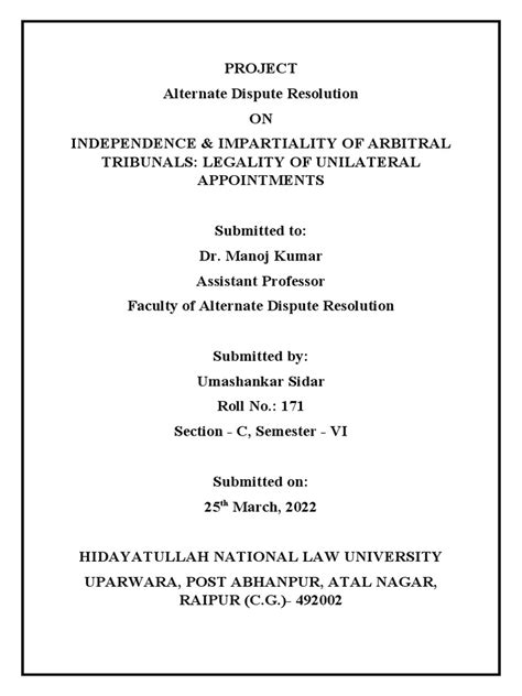 Independence And Impartiality Of Arbitral Tribunals Legality Of Unilateral Appointments Pdf