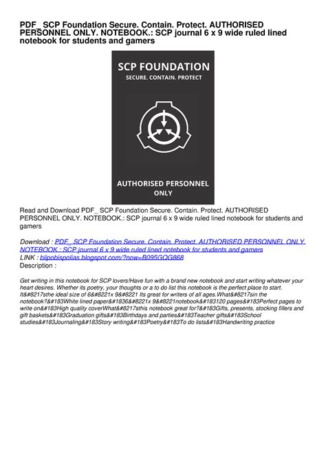 PDF SCP Foundation Secure Contain Protect AUTHORISED PERSONNEL ONLY NOTEBO PDF SCP Studocu