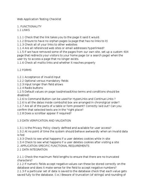Web Application Testing Checklist Pdf Web Browser Hyperlink