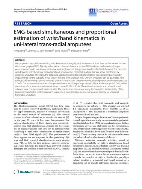 pdf emg based simultaneous and proportional estimation of wrist