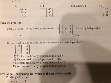 solved solve the problem determine if the columns of the