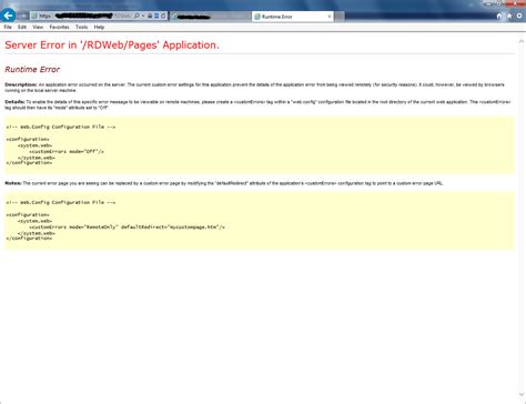 Solved Server Error In Rdwebpages Application Runtime Error An