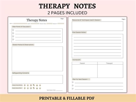 Therapy Notes Therapist Worksheet Printable And Fillable Therapy
