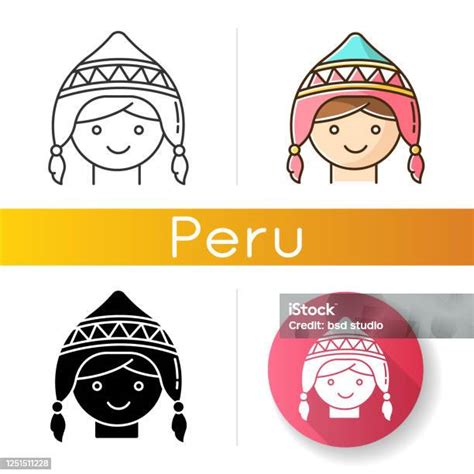 핸드니트 모자 아이콘 세트 출로에서 귀여운 페루 소녀 이어 플랩이 달린 전통적인 모직 모자 안데안 문화 국가 의상 선형 검정 색 및 Rgb 색상 스타일 격리된 벡터 그림 0