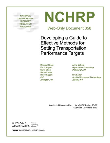 Developing A Guide To Effective Methods For Setting Transportation Performance Targets The